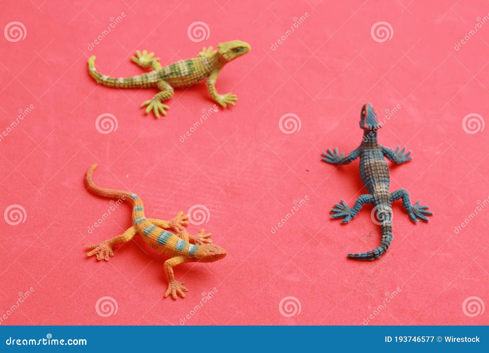 Closeup of Rubber Lizard Toys on a Red Surface Stock Image - Image of ...