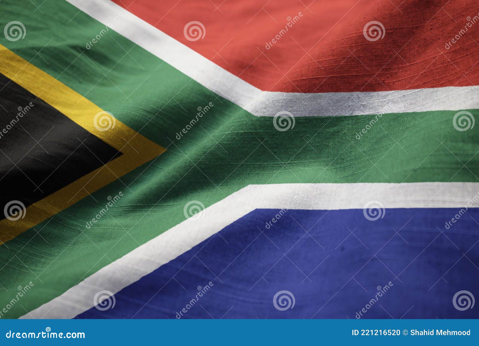 Closeup of Ruffled South Africa Flag, South Africa Flag Blowing in Wind ...