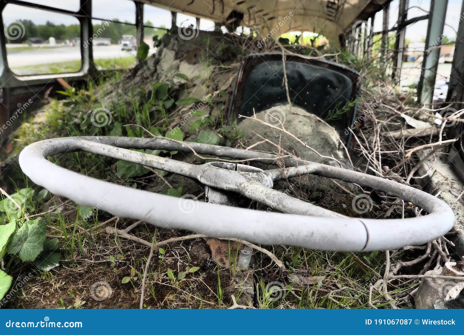 Closeup of the Ruined and Abandoned Bus in a Field Stock Image - Image ...