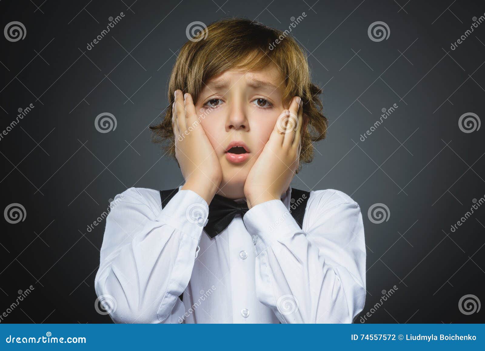 Closeup Sad Boy with Worried Stressed Face Expression Stock Photo ...