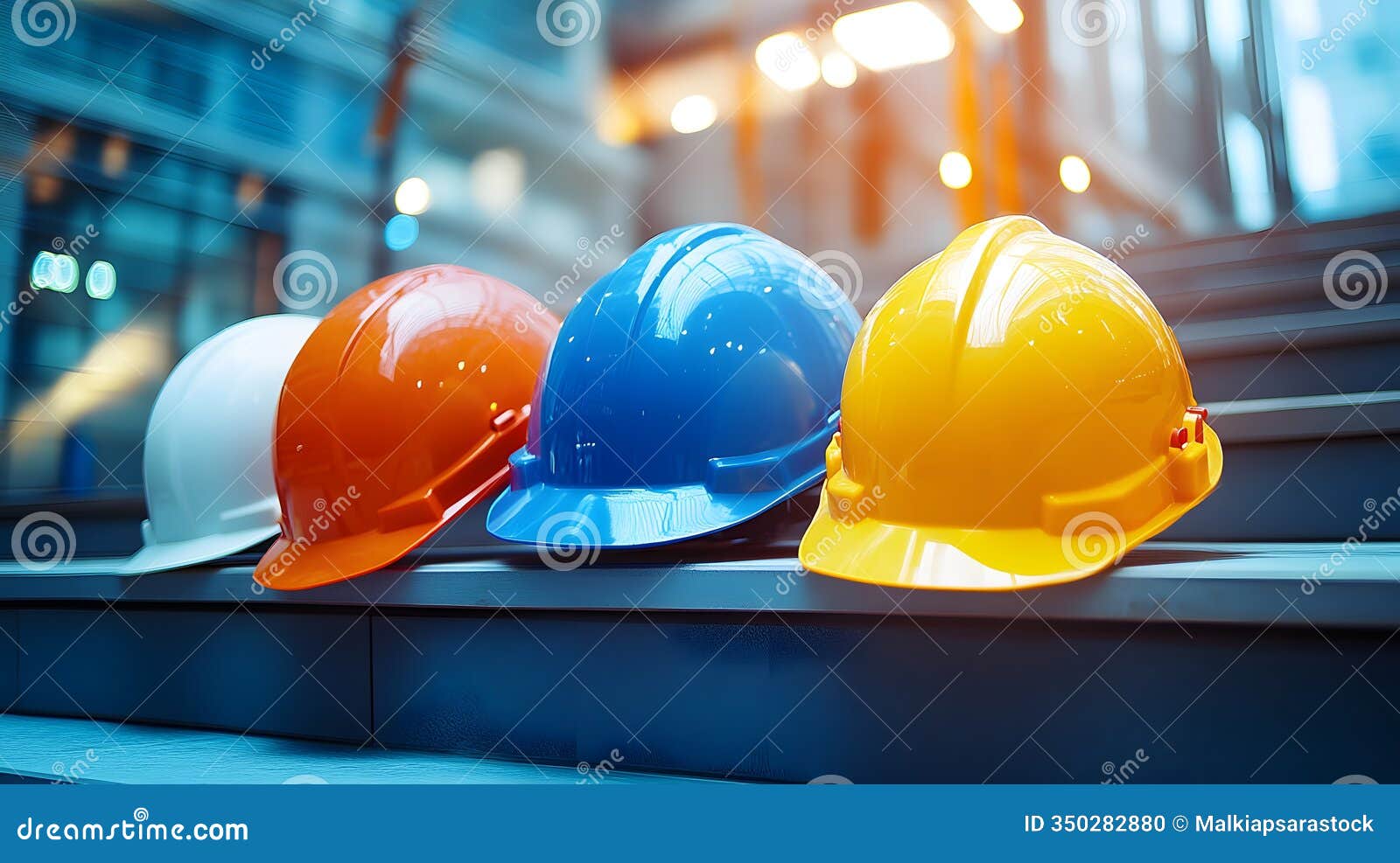 Closeup Safety Helmets Construction Workers Equipment Safety First ...