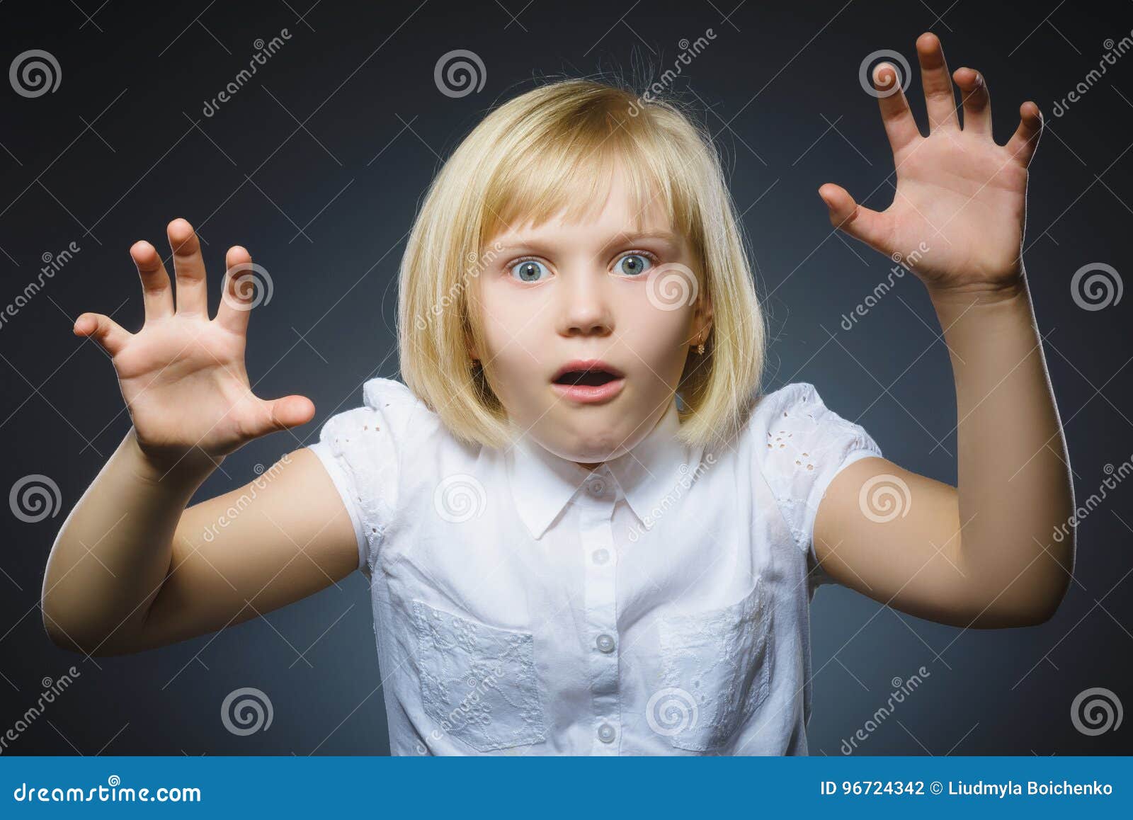 Closeup Scared and Shocked Little Girl. Human Emotion Face Expression ...