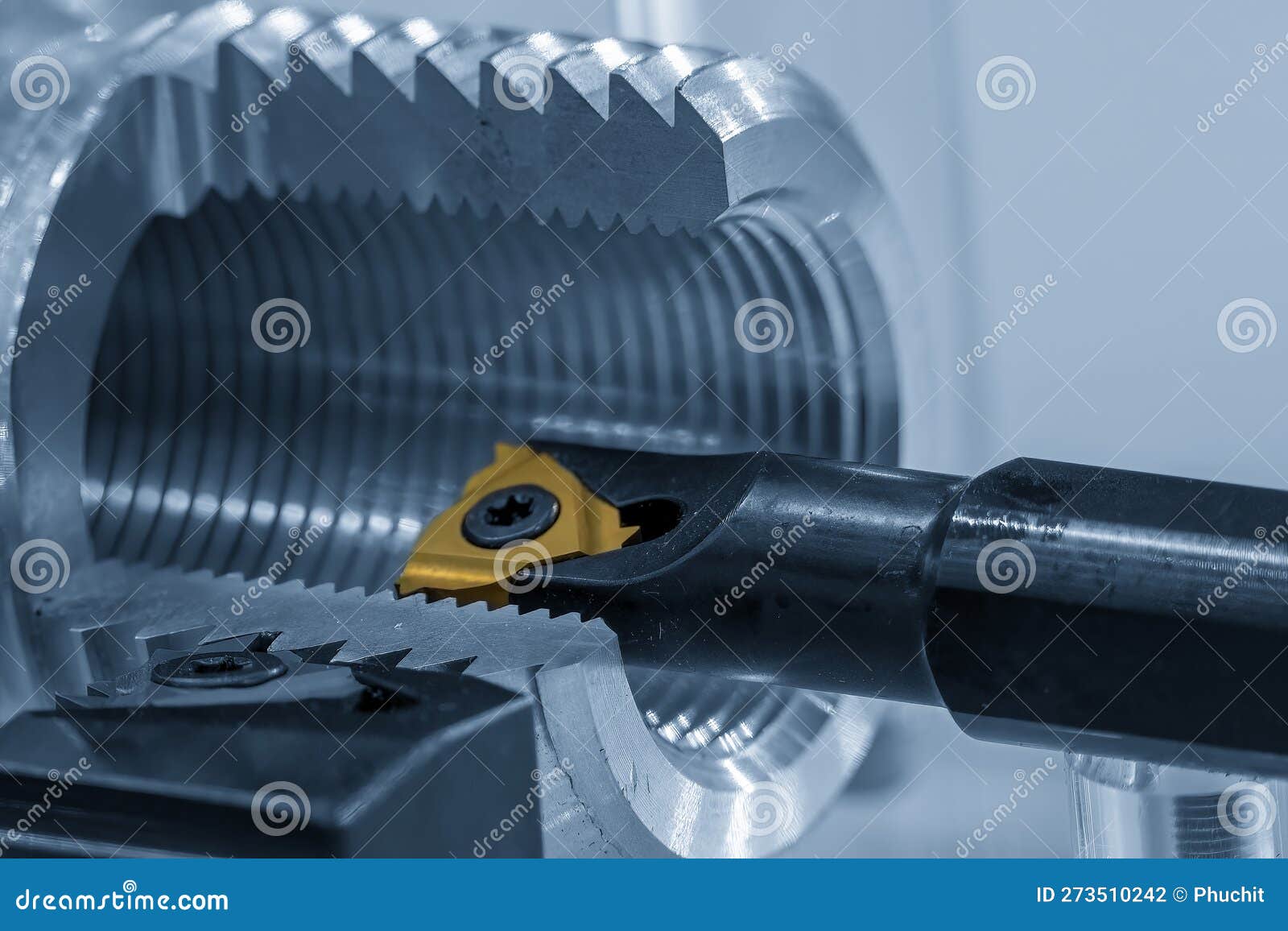 Closeup Scene Cutaway the Inside Thread Tapping by Special Tool Stock ...