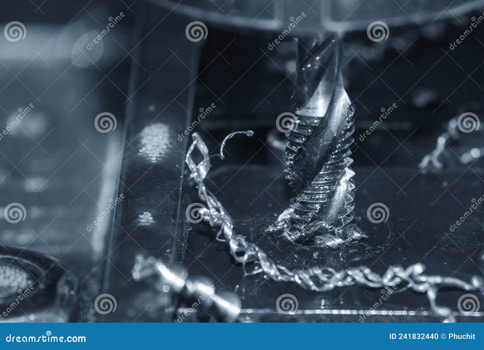 Closeup Scene of Machine Tapping Process on CNC Machine Stock Photo ...