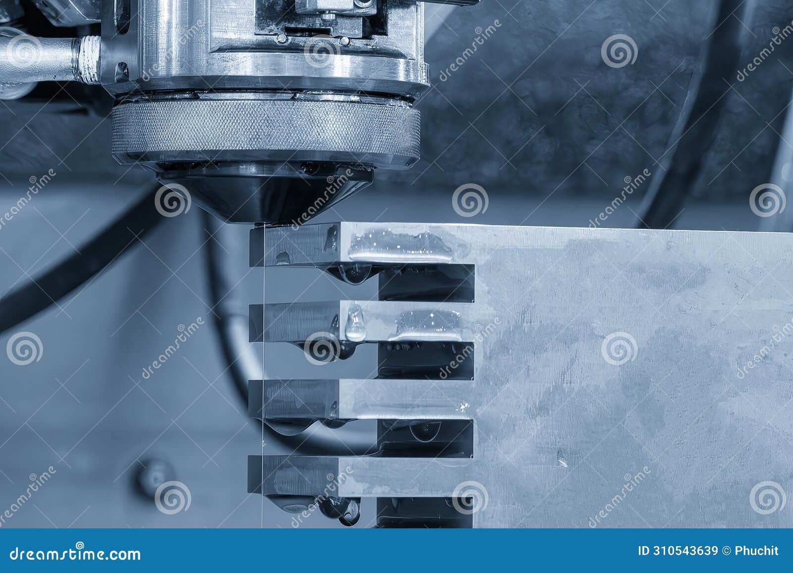 Closeup Scene the Wire EDM Machine Cutting the Mold Insert Parts Stock ...