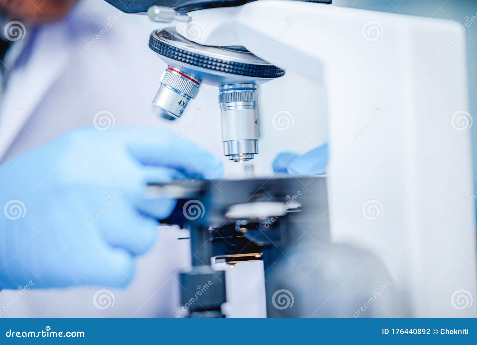 Closeup of Scientific Microscope Data Analysis in the Laboratory Stock ...