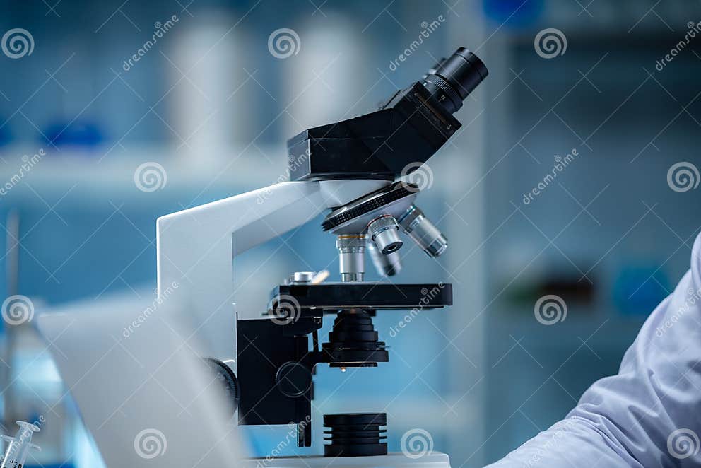 Scientific Microscope Data Analysis in the Laboratory Stock Photo ...