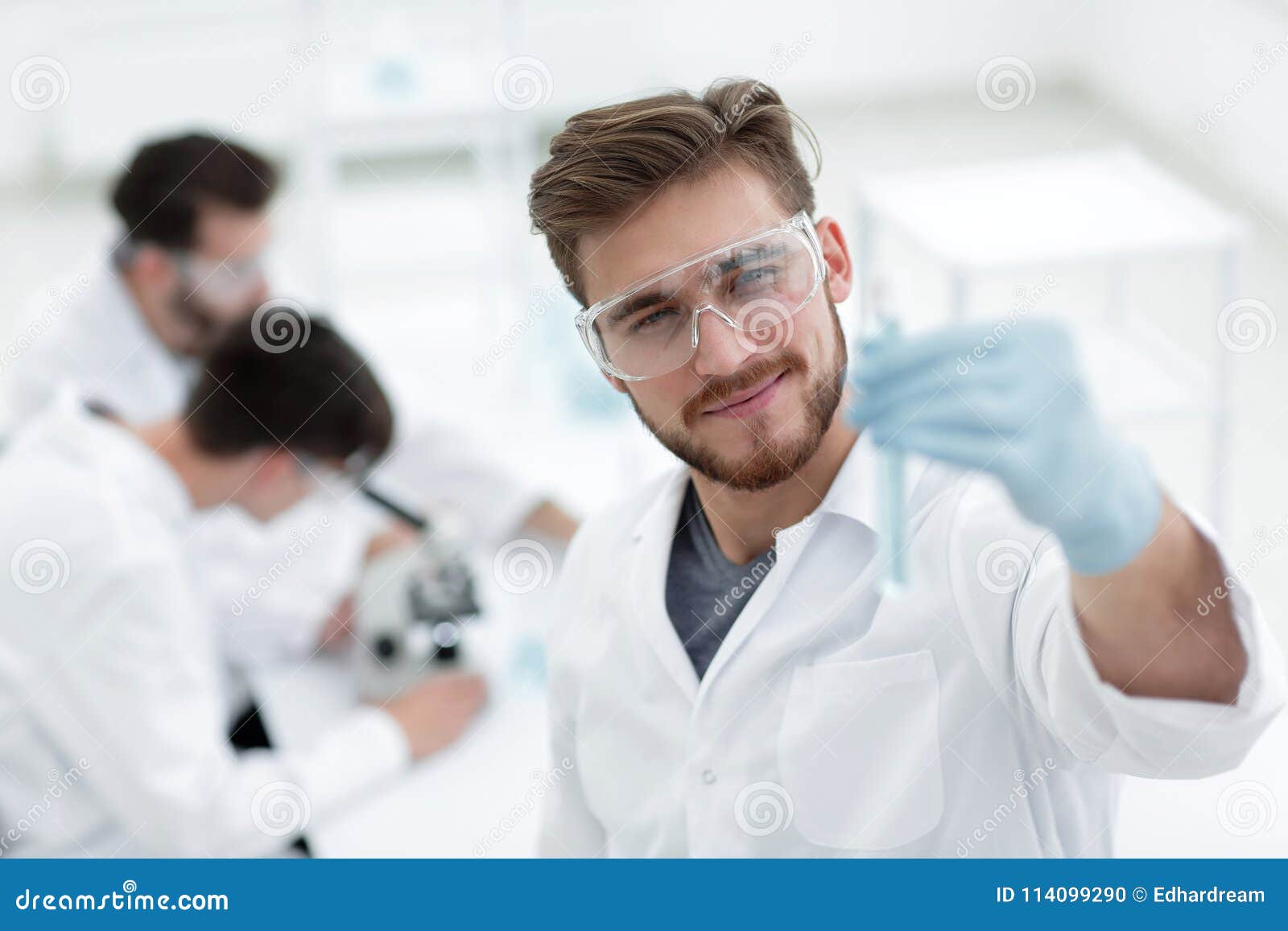 Closeup. Scientist with Beaker Stock Photo - Image of medical, analysis ...