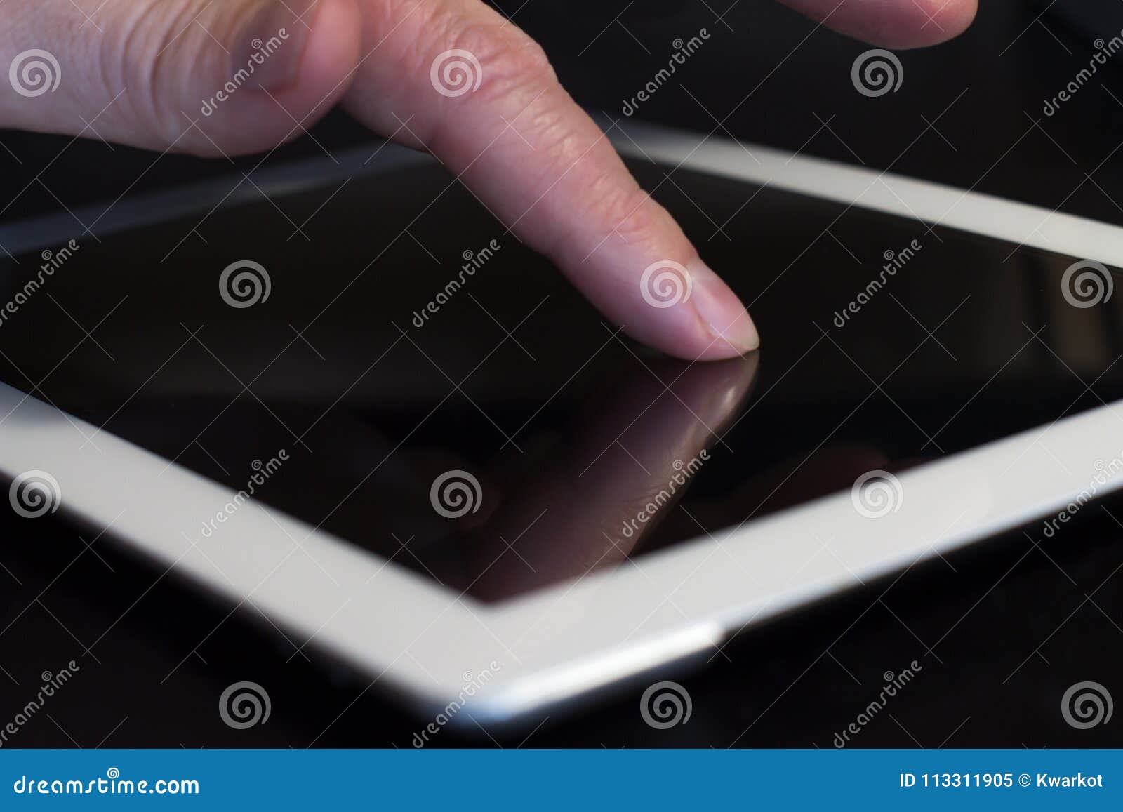 Closeup Scrolling Finger Touching Tablet Stock Image - Image of ...