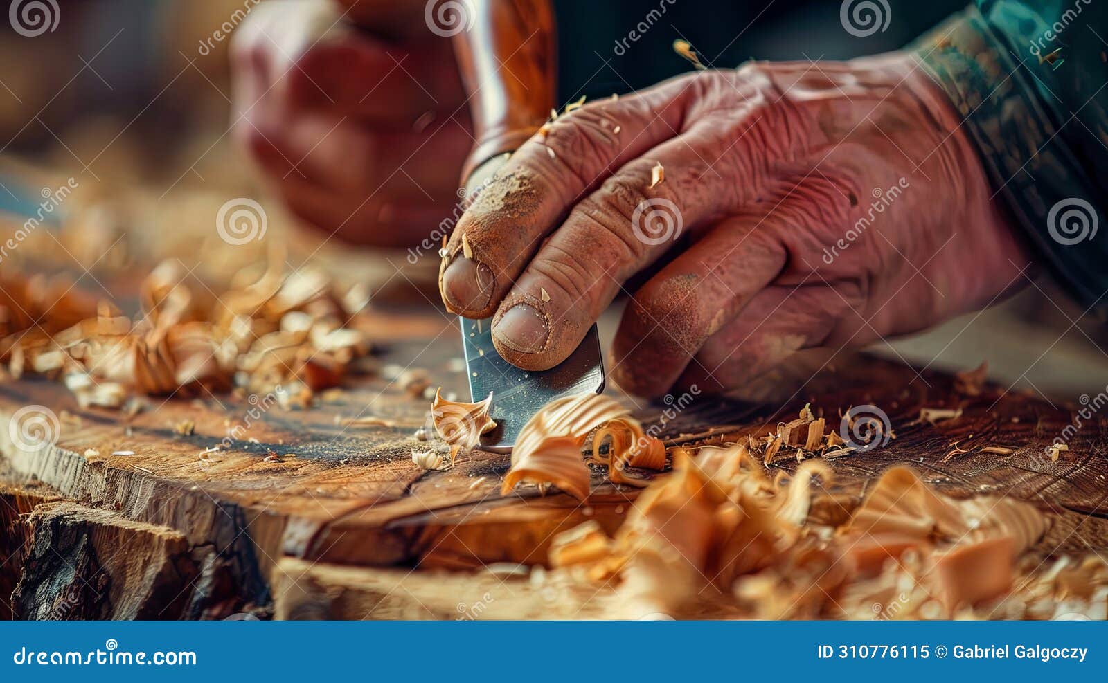 Closeup of Sculptor Hand Holding Chisel Carving in Wood Stock ...