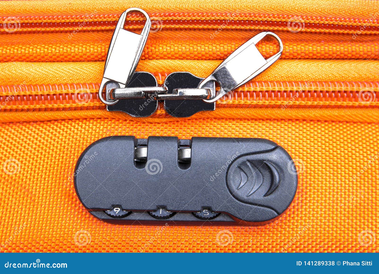 Closeup of a Security Padlock with Three Numbers on Orange Suitcase ...
