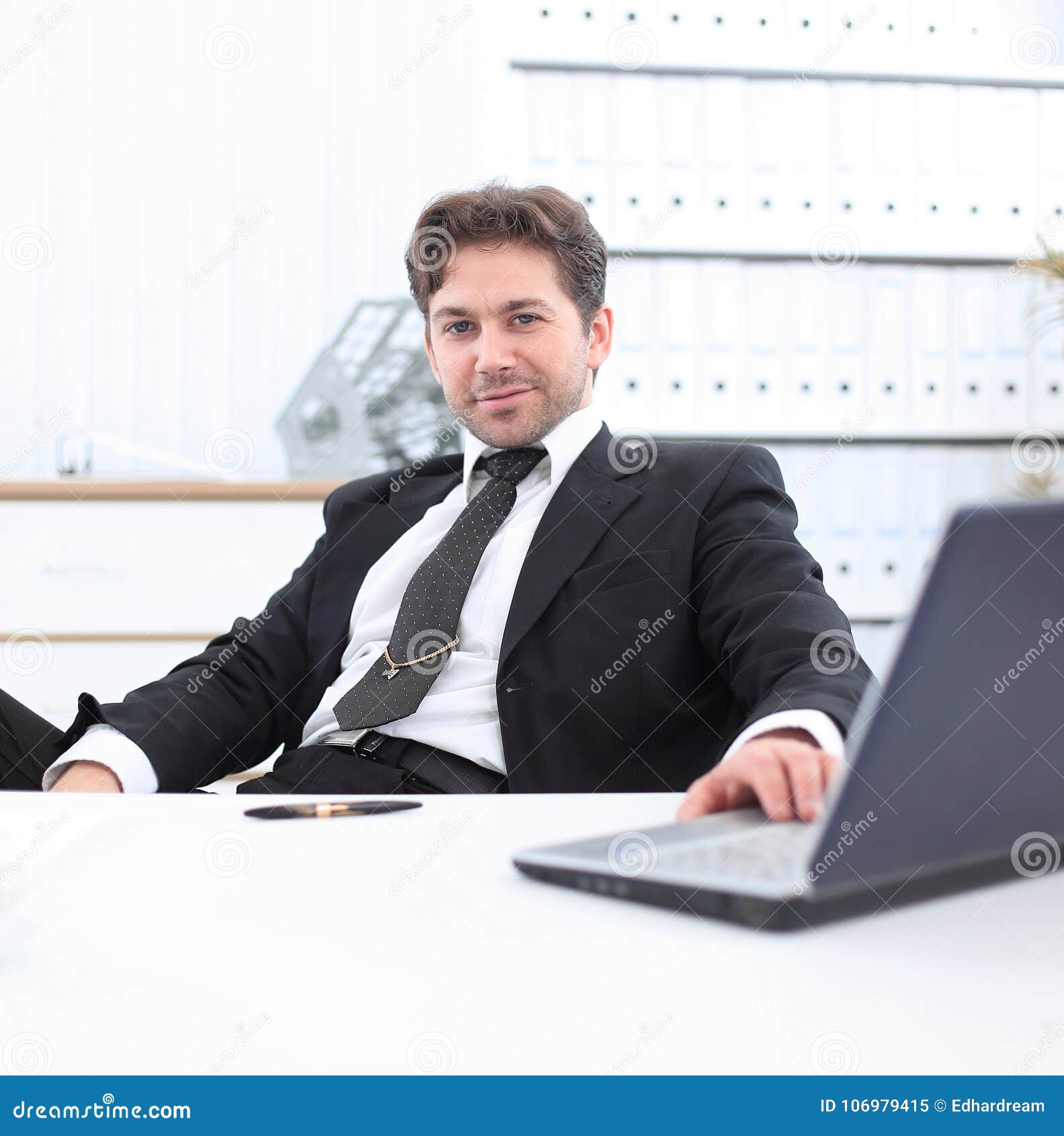 Closeup of a Senior Manager Sitting at Desk Stock Image - Image of ...