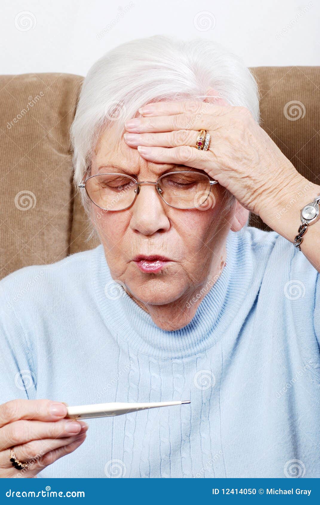 Closeup Senior Sick with Fever Stock Photo - Image of indoors, older ...