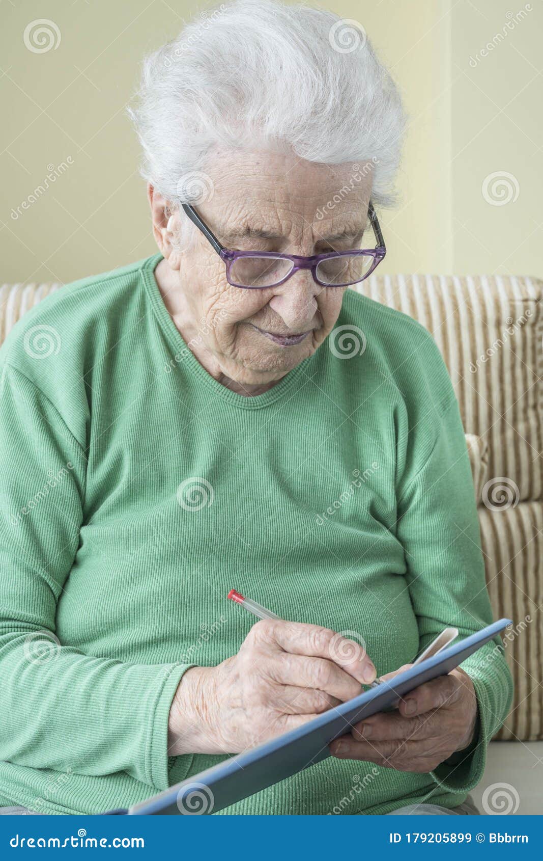Closeup of an Old Woman Writing Something Stock Image - Image of aged ...
