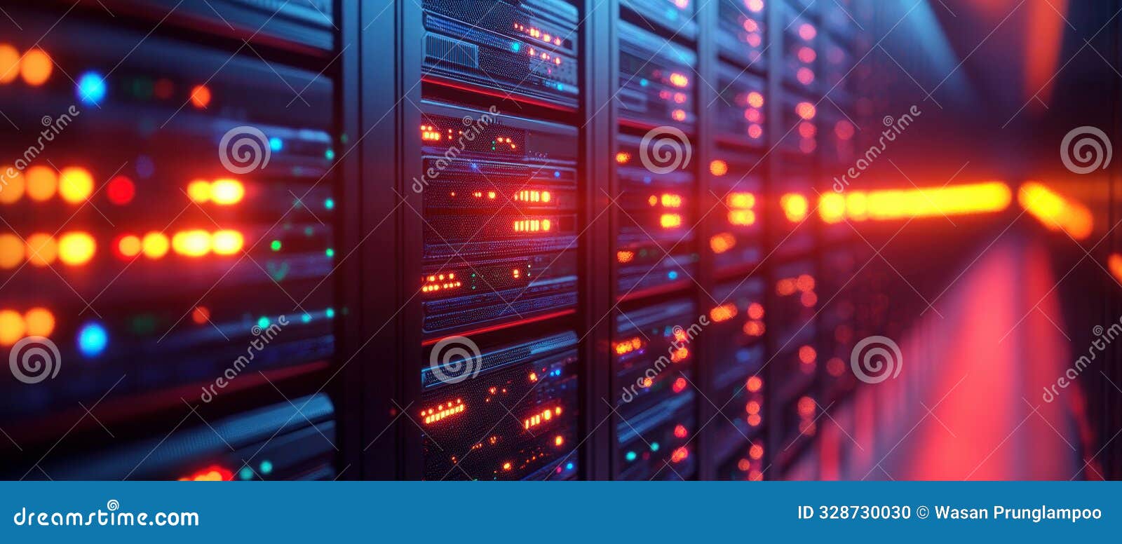 Closeup of a Server Rack with Warning Lights, Representing Data Center ...