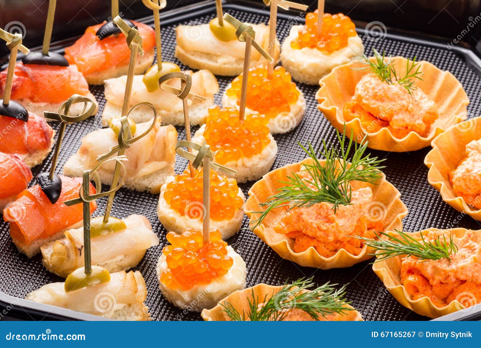 Closeup Set Different Canapes and Snacks Stock Image - Image of caviar ...