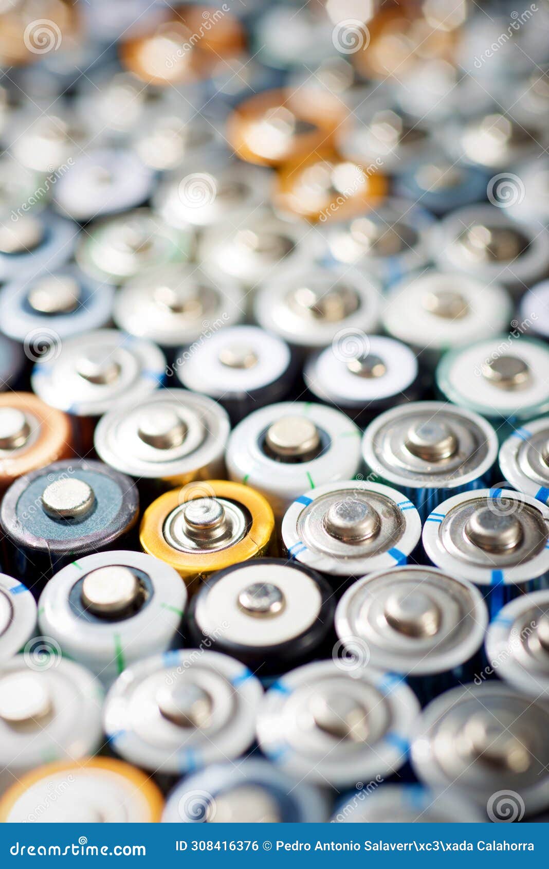 Closeup of a Set Small Batteries Stock Photo - Image of electric ...