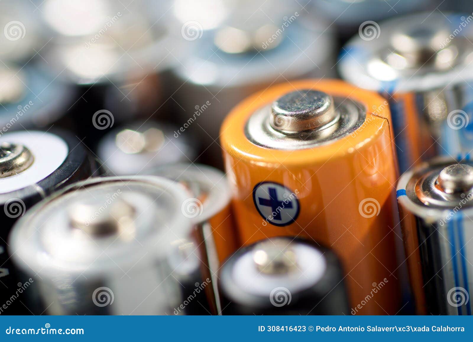 Closeup of a Set Small Batteries Stock Image - Image of golden, huge ...