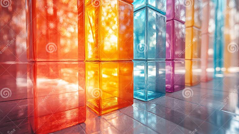 Closeup of Shiny Crystal Blocks with Multicolored Gradient Reflections ...