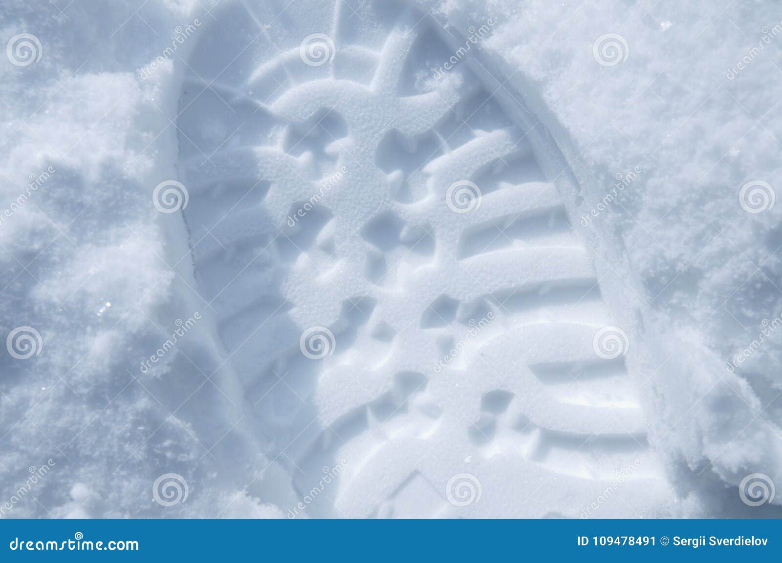 Closeup of Shoe Print in Snow, Overhead View Stock Image - Image of ...