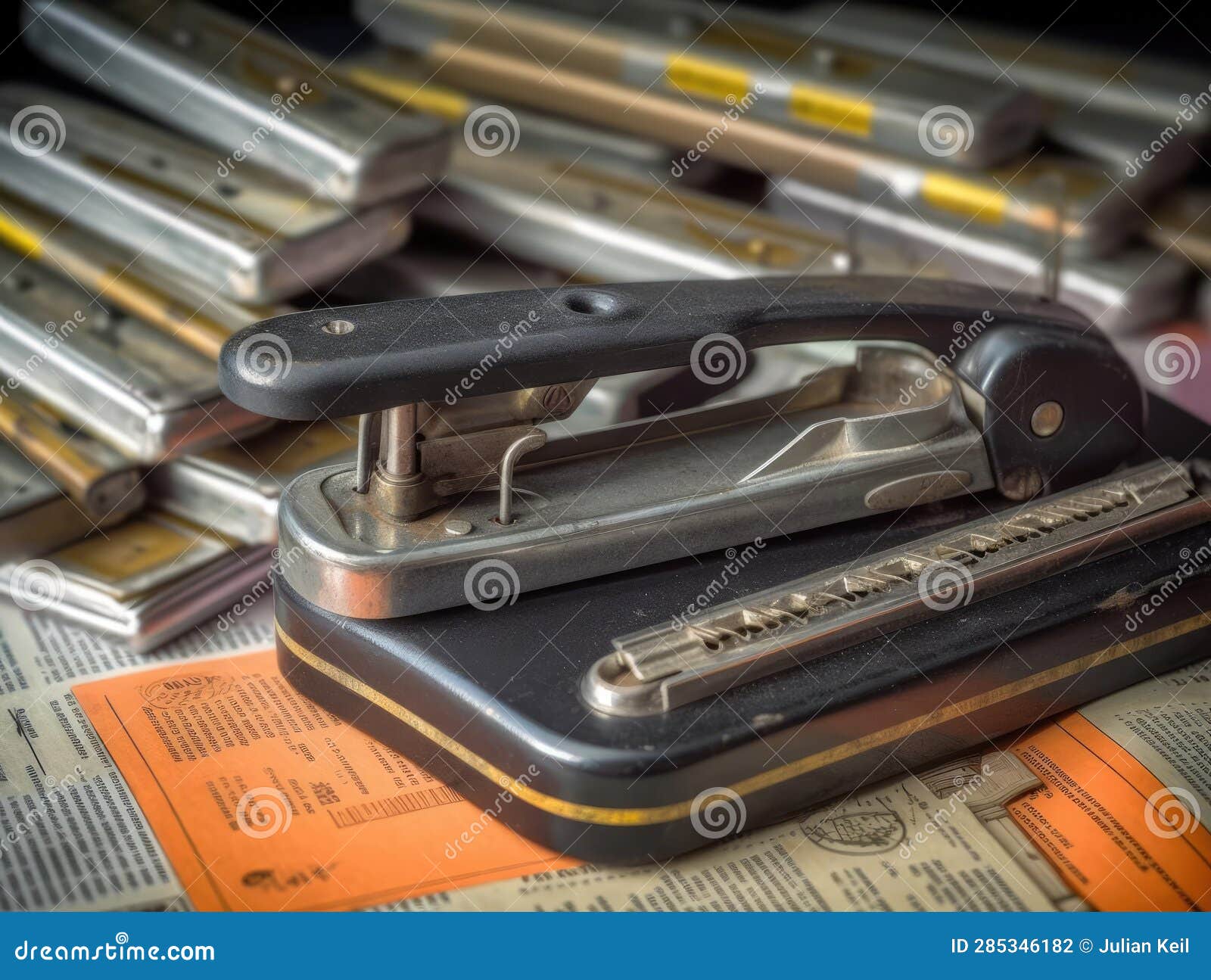 Stapler and Documents Ready To Be Stapled Stock Illustration ...