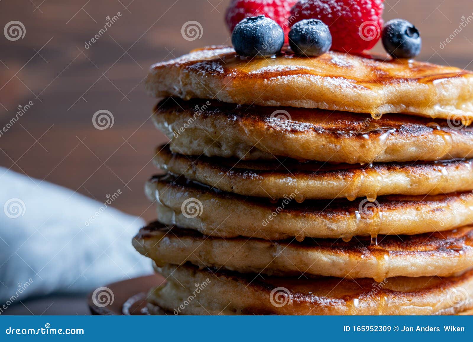 Closeup Shot of American Pancake Stack with Rustic Wooden Backdrop and ...
