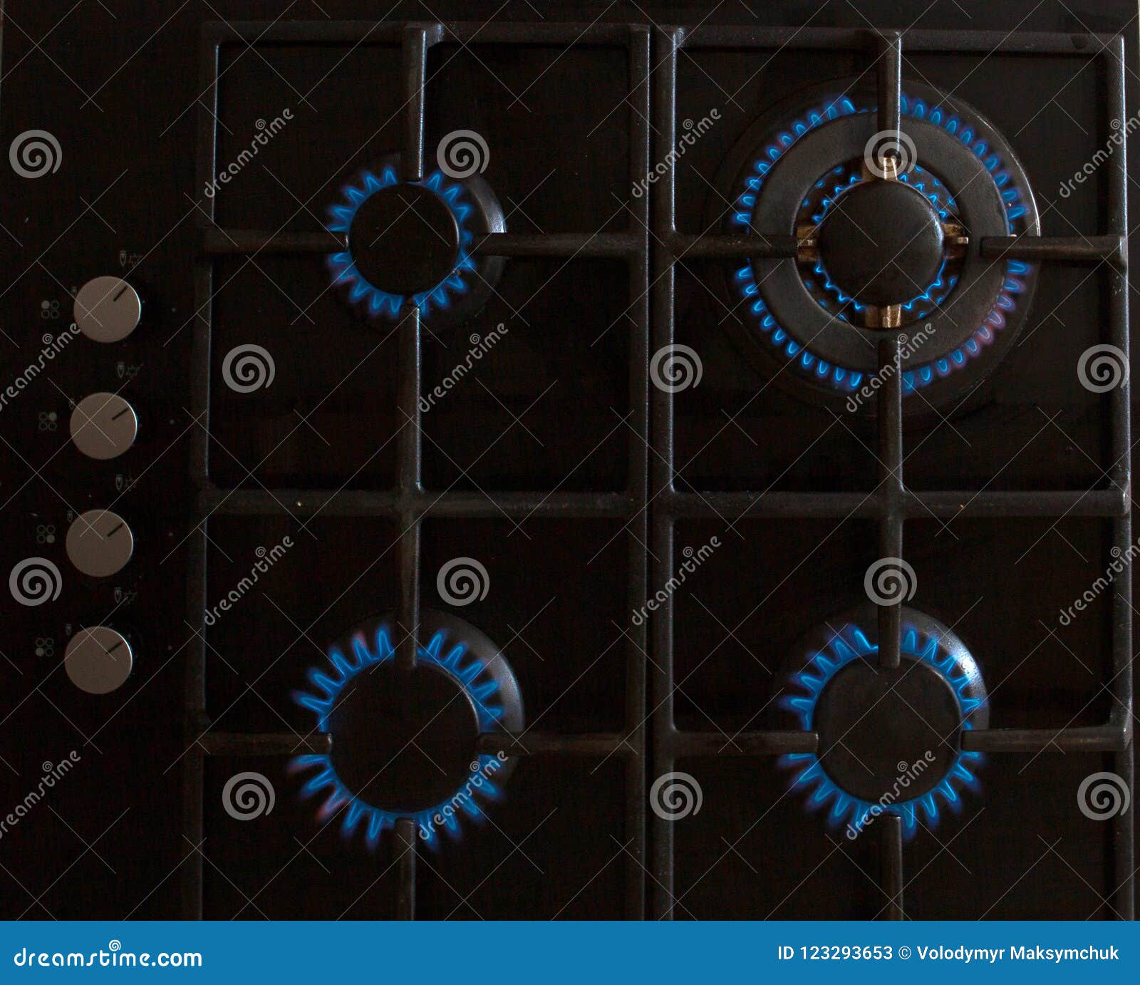 Closeup Shot of Blue Fire from Domestic Kitchen Stove Stock Image ...