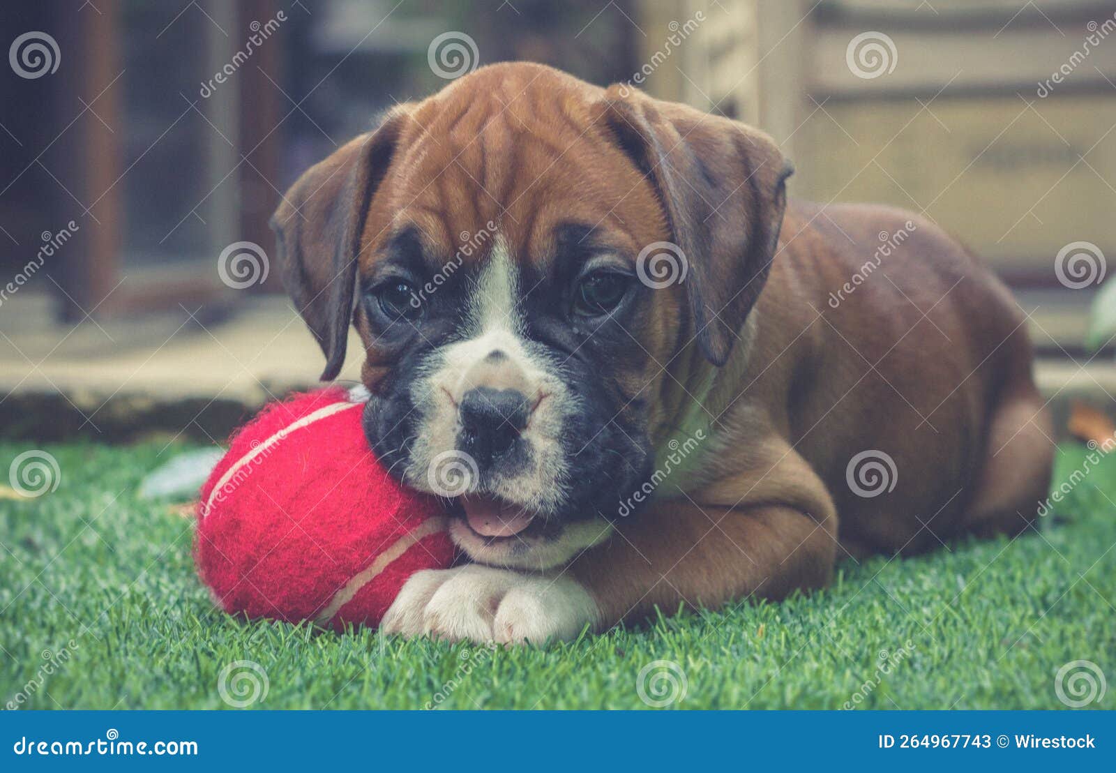Closeup Shot of a Brown Boxer Dog Lying Down and Relaxing Stock Image ...
