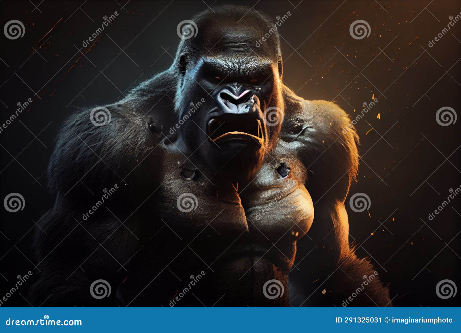 A Closeup Shot of a Brown Gorilla with Angry Scary Expression Stock ...