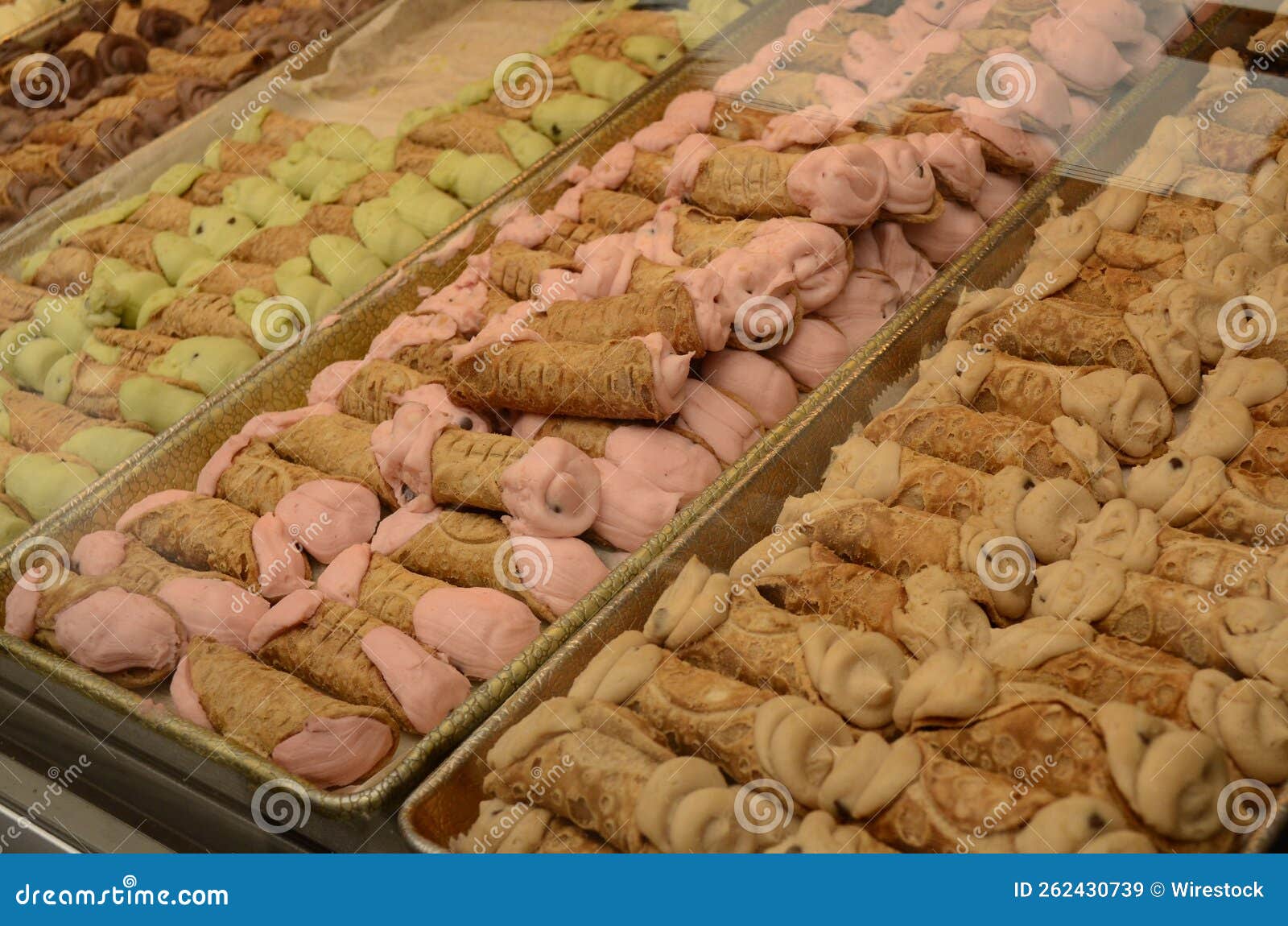 Closeup Shot of Cannolis with Different Fillings on Display Stock Image ...