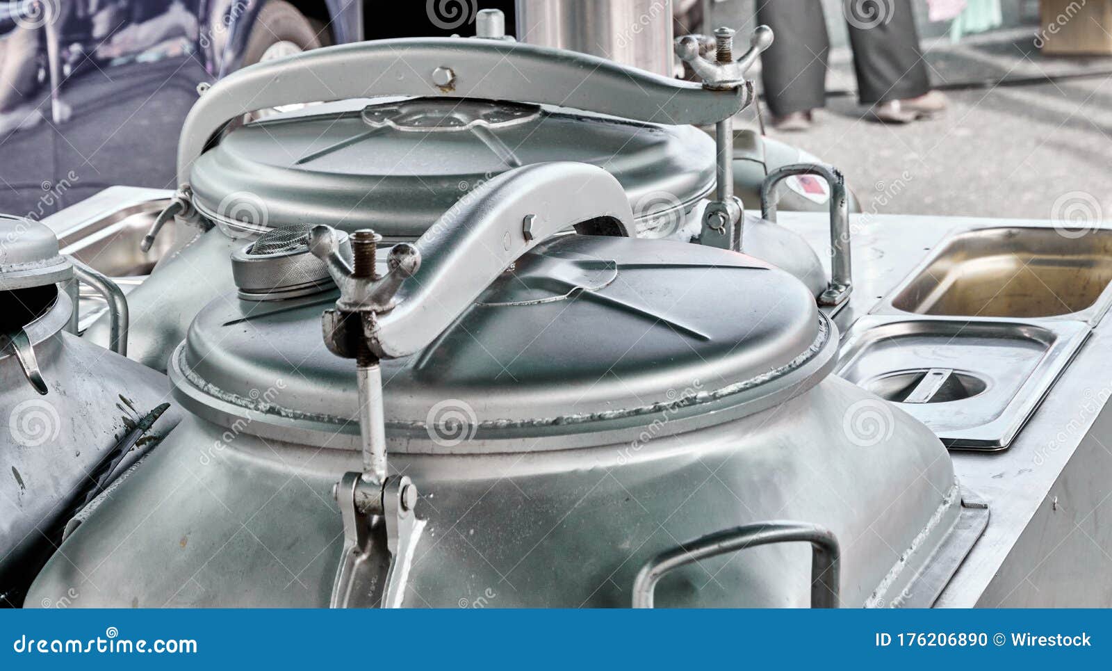 Closeup Shot of Catering Service Pots in a Cafeteria Kitchen Stock ...