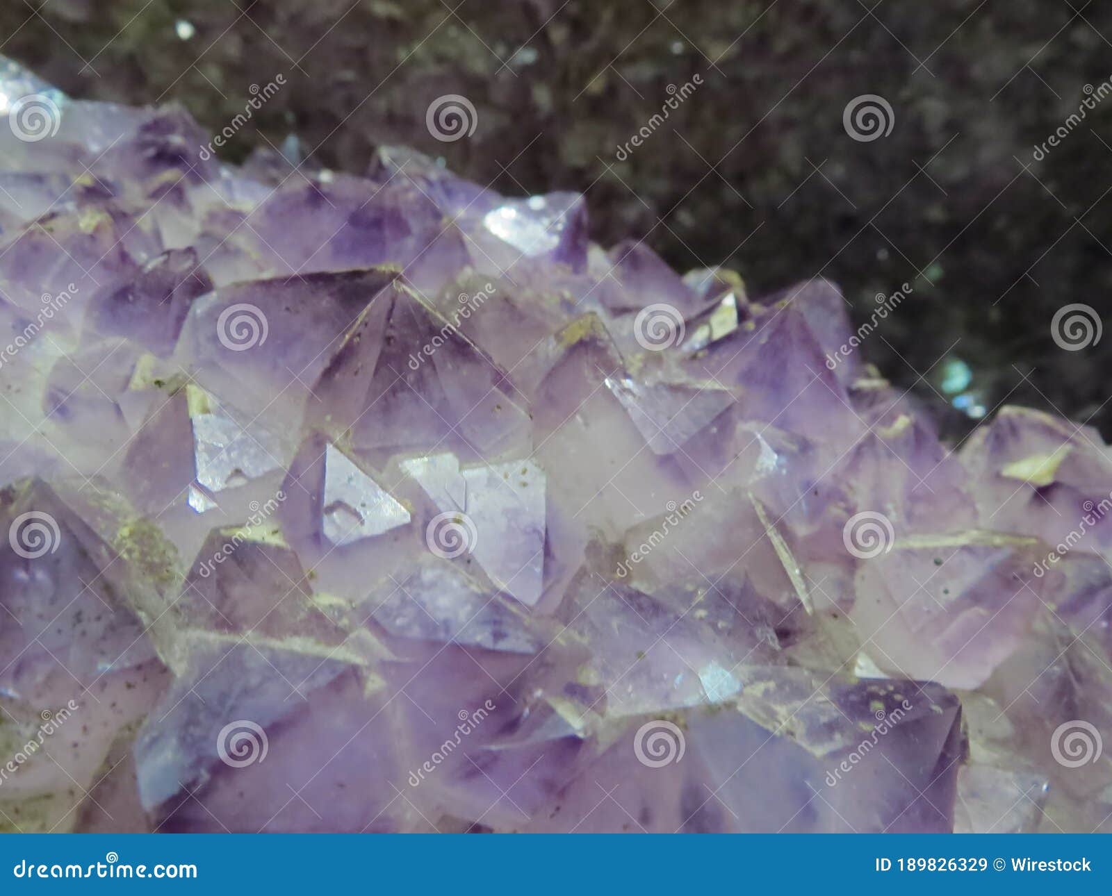 Closeup Shot of a Cluster of Purple Amethyst Crystals in an Ore Stock ...