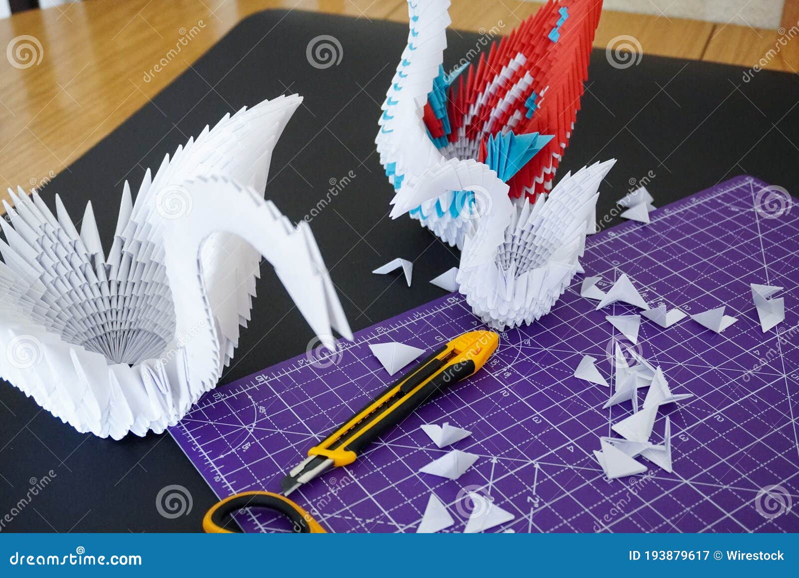 Closeup Shot of Colorful Origami Swans on a Black Desk Stock Image ... Closeup Shot of Colorful Origami Swans on a Black Desk Stock Image ...