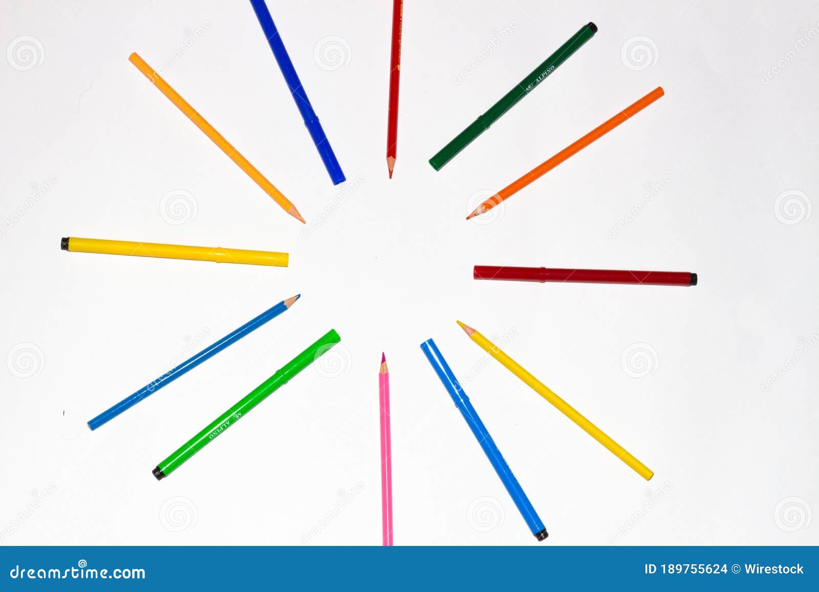 Closeup Shot of Coloring Pencils on a Circle Pattern Isolated on White ...