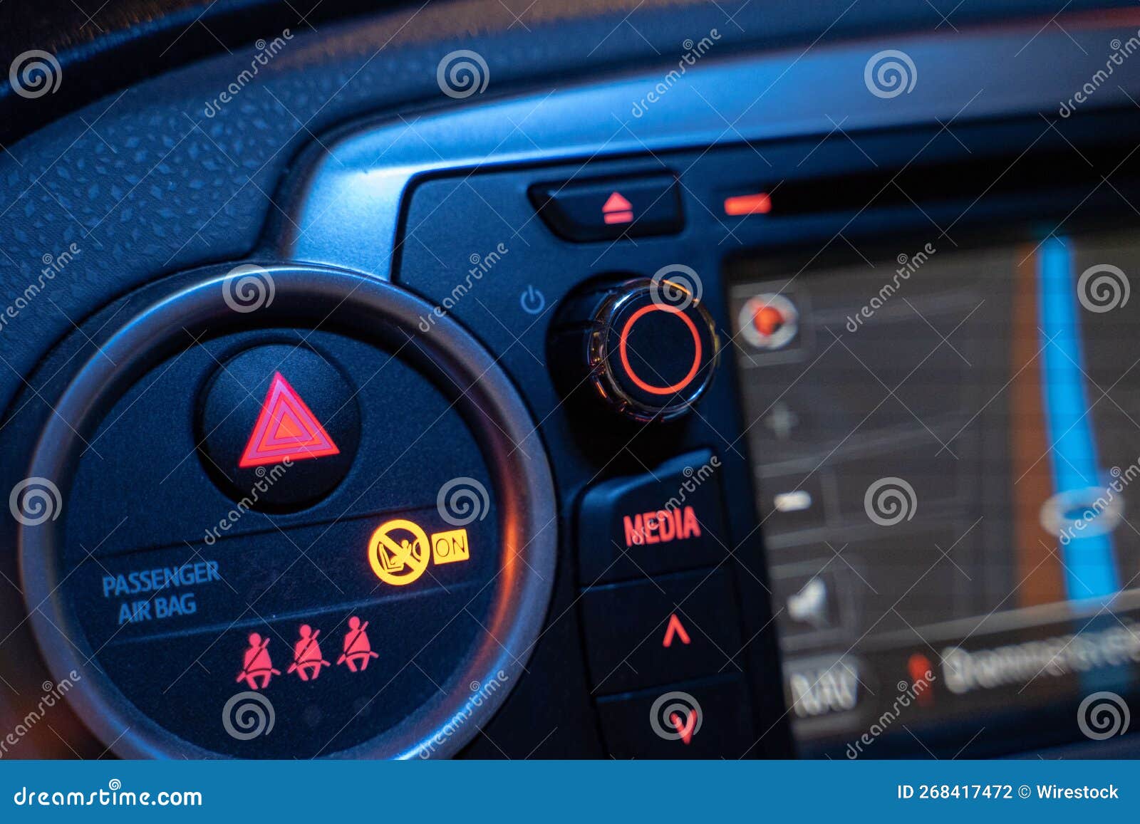 Closeup Shot of the Control Panel on a Car S Steering with Glowing ...
