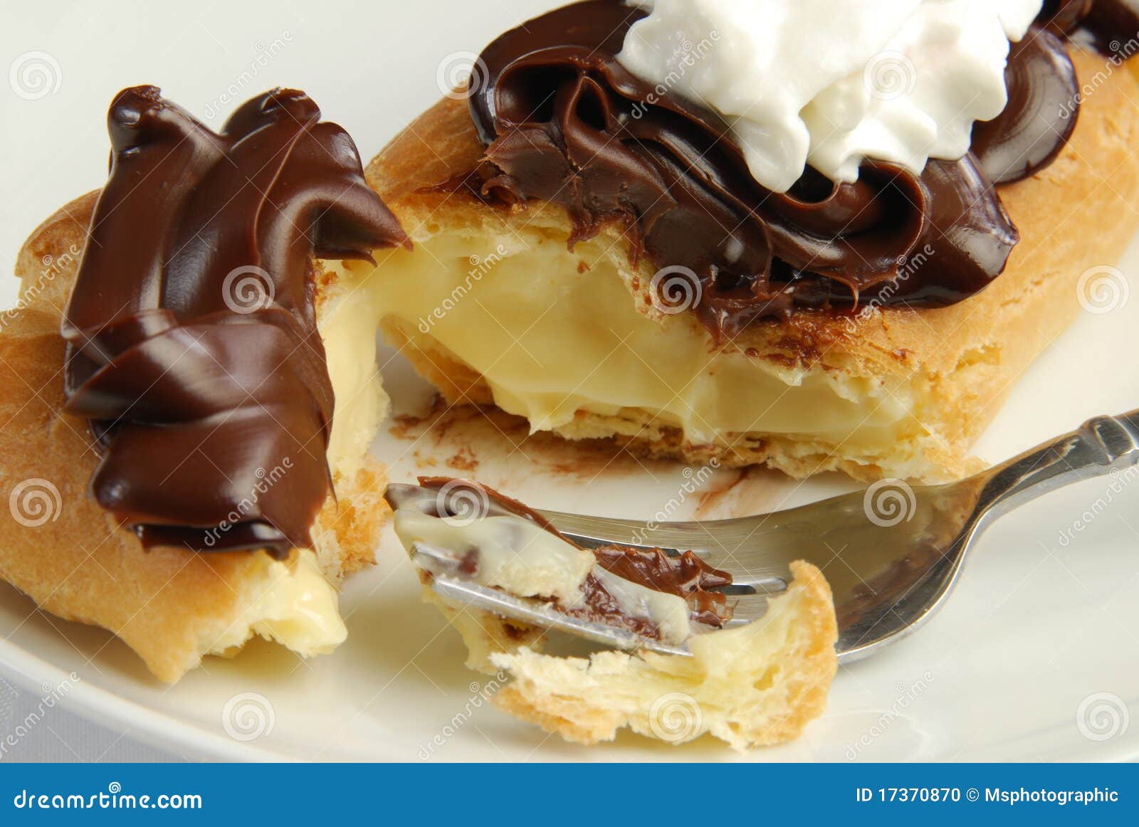 Closeup Shot of a Creamy Eclair Stock Photo - Image of fork, pastry ...