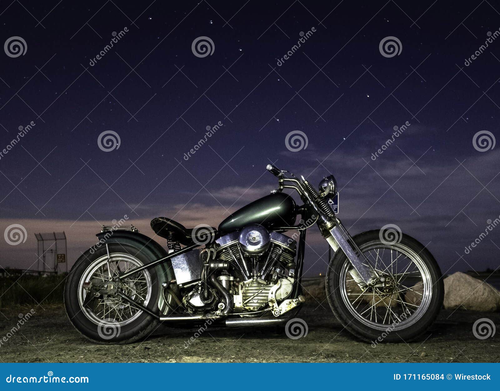 Closeup Shot of a Cruiser Motorcycle Under the Dark Night Sky Editorial ...