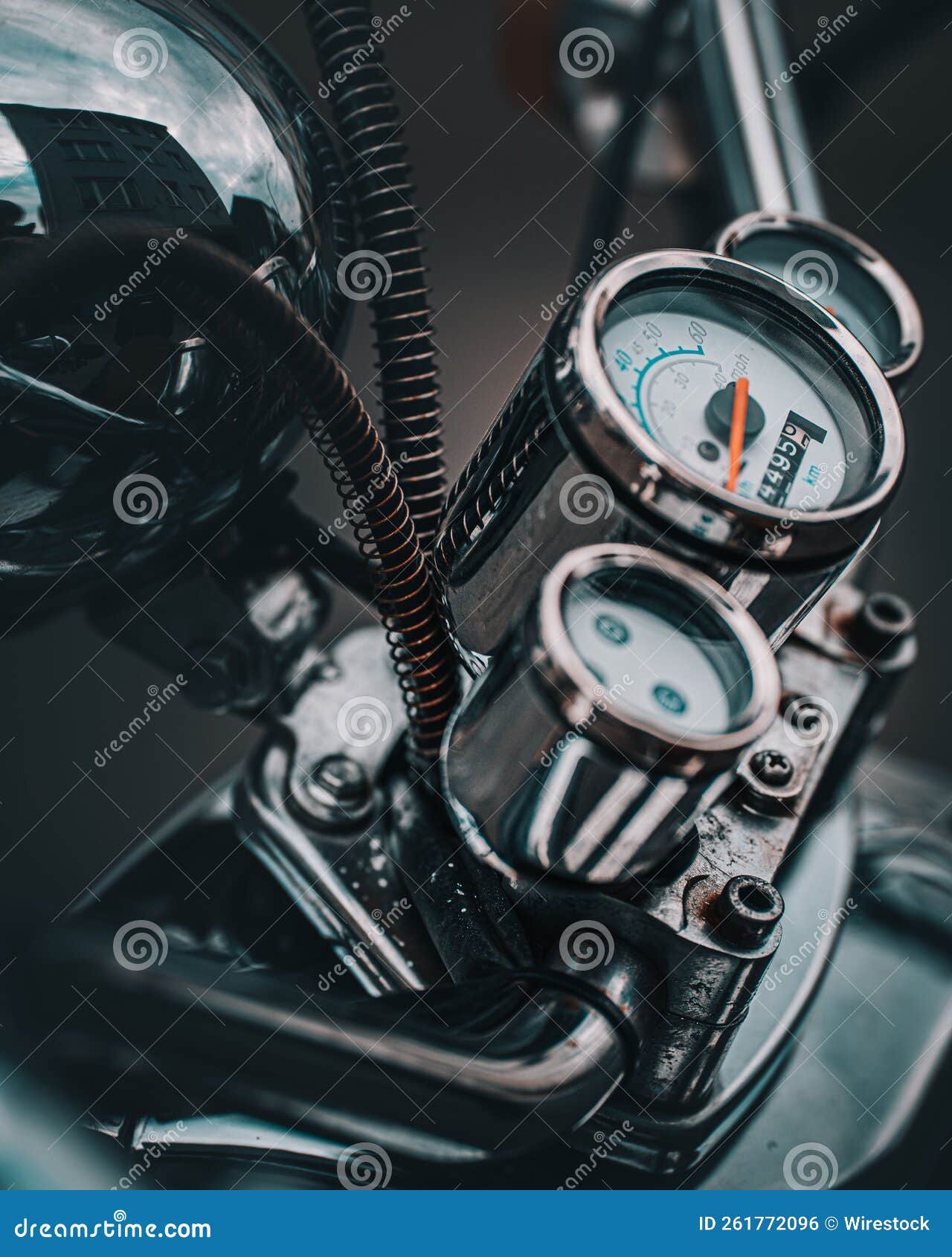 Closeup Shot of Details of Motorcycle Dashboard Panel with Speedometer ...