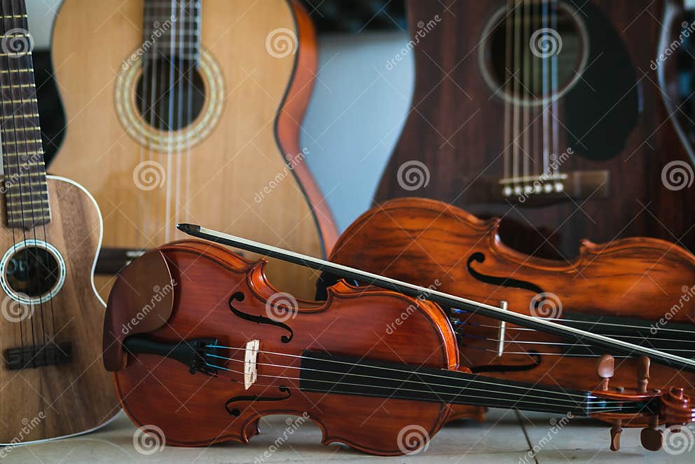 Closeup Shot of Different Musical String Instruments for a School of ...