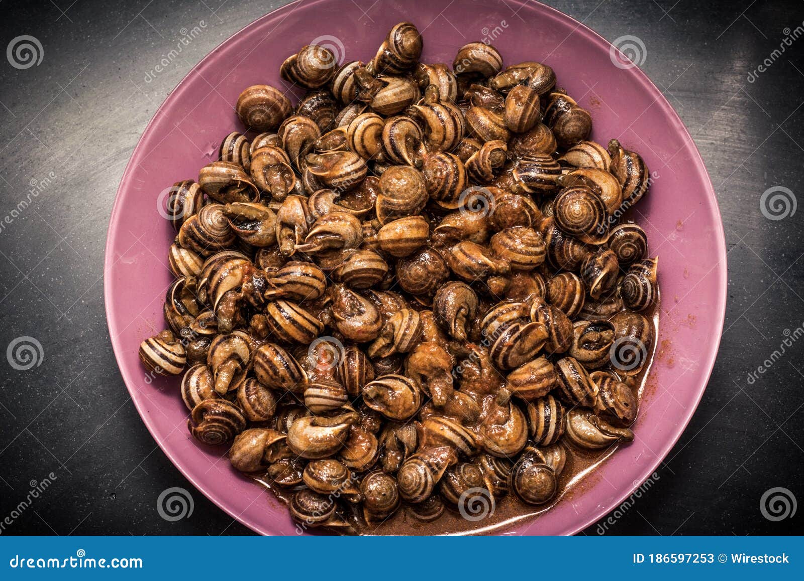 Closeup Shot of a Dish Consisting of Snails Marinated with Hot Sauce ...