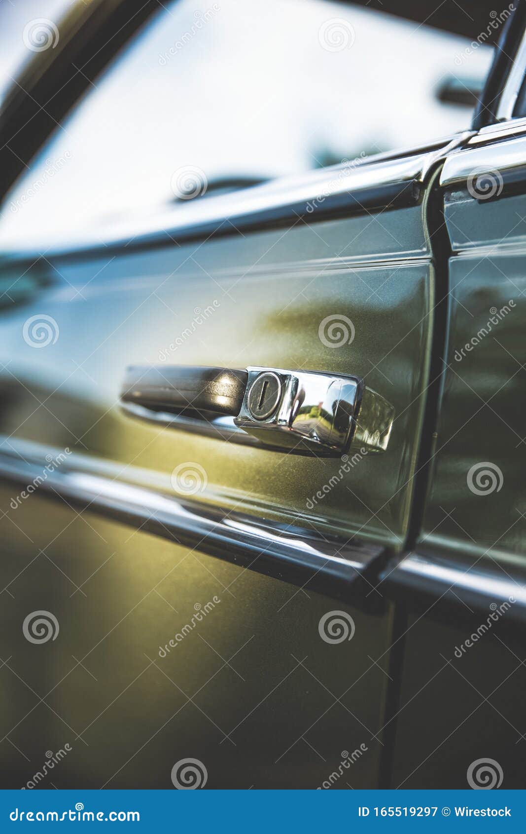Closeup Shot of the Door Handle of an Old Green Car Stock Image - Image ...