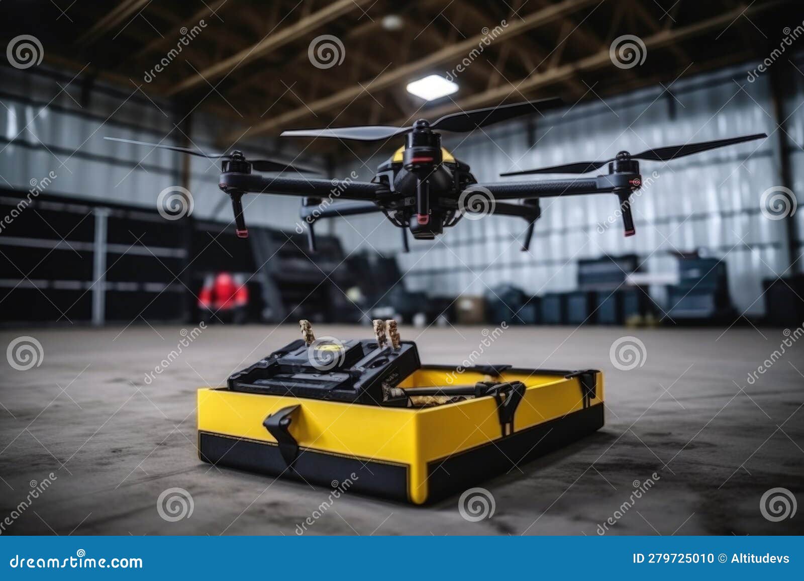 Closeup Shot of a Drone and Its Controller Inside a Hangar Stock Photo ...