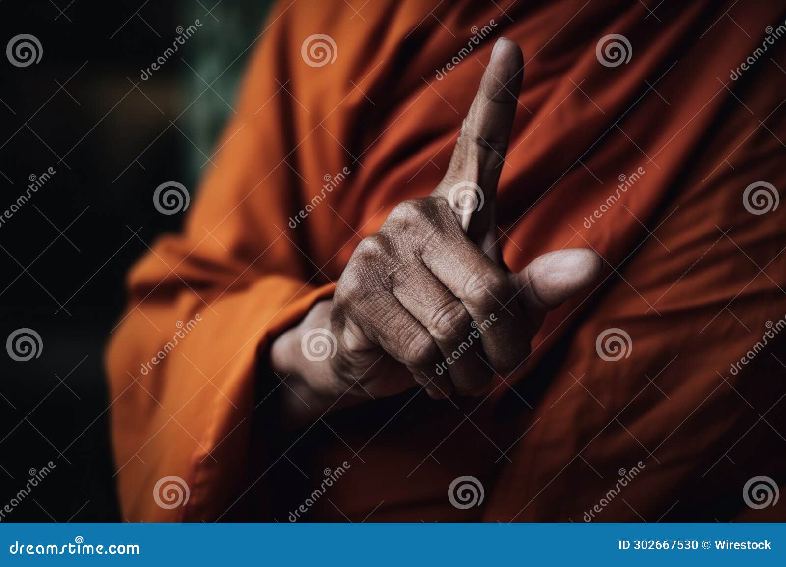 Closeup Shot of an Elderly Buddhist Monk S Hand with Raised Pointing ...