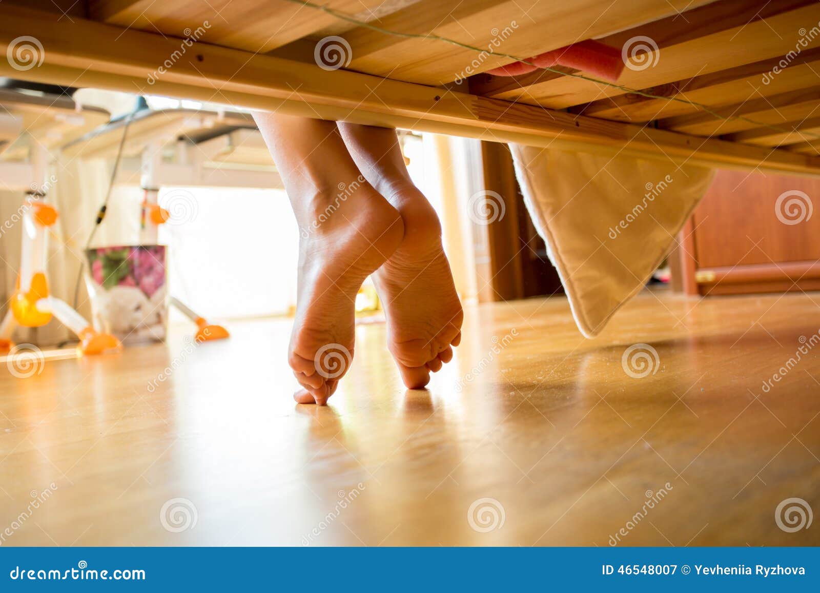 Closeup Shot Of Female Feet Under Bed Stock Image Image Of Legs Lady