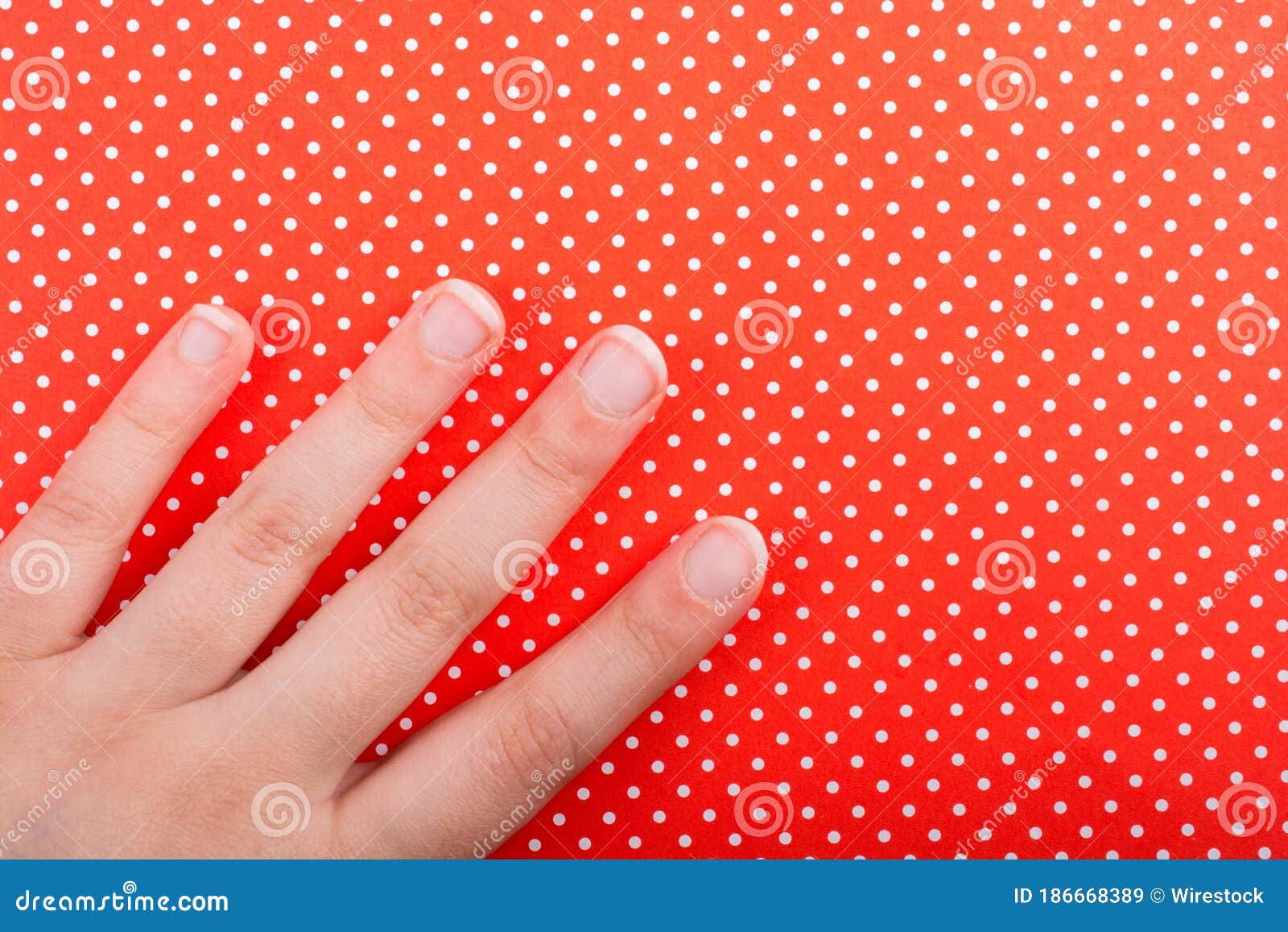 Closeup Shot of Fingers on Red Background with White Spots Stock Image ...