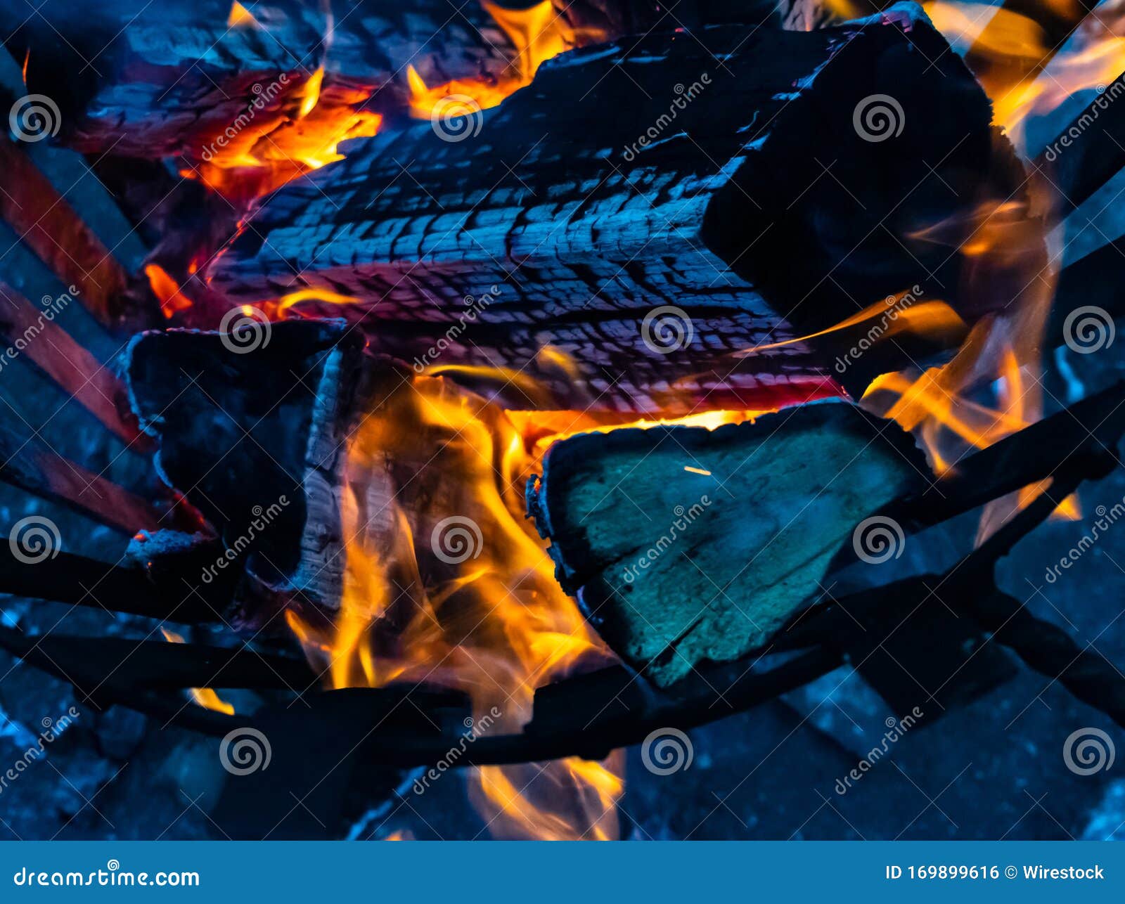 Closeup Shot of a Fire with Crazy Flames in a Fire Basket Stock Photo ...