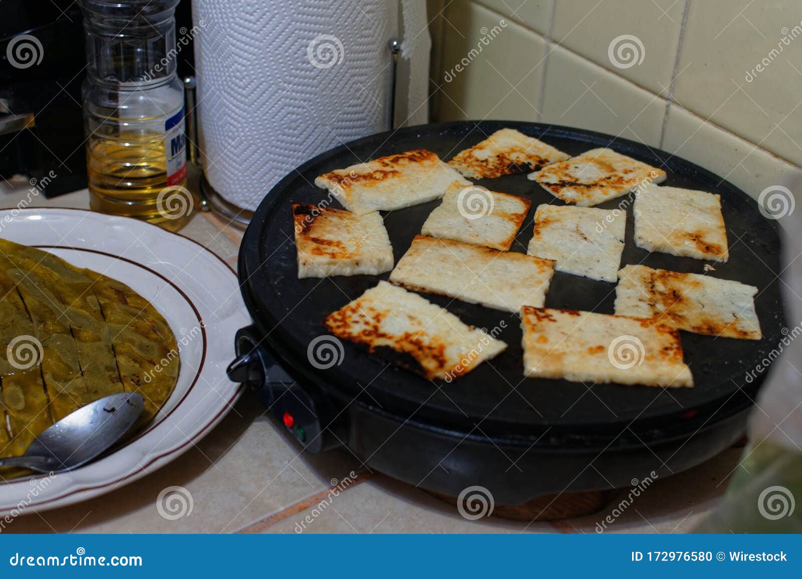 Closeup Shot of Frying Mexican Flat Bread on a Flat Pan Stock Photo ...