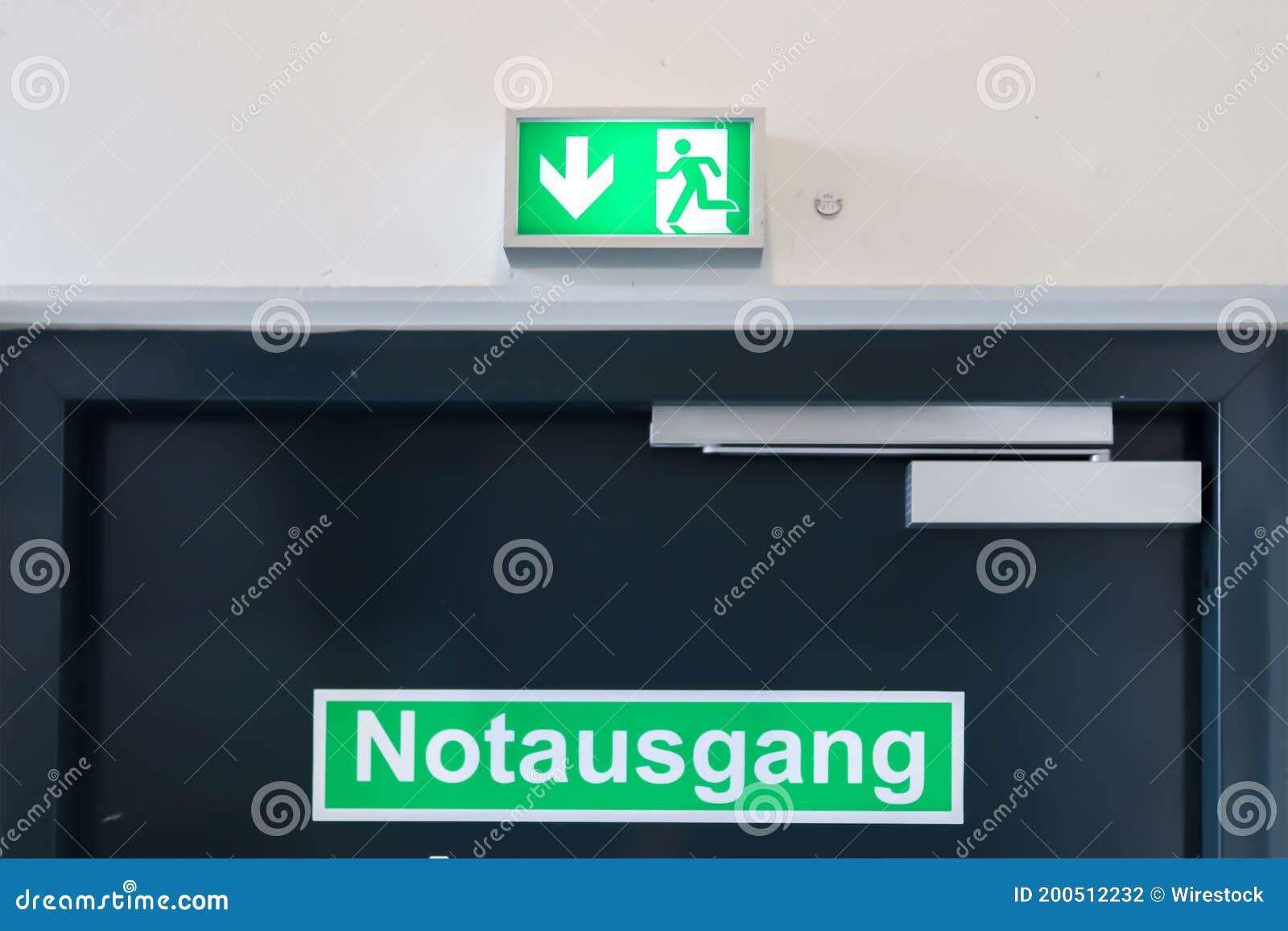 Closeup Shot of the German Sign for Emergency Exit Stock Photo - Image ...