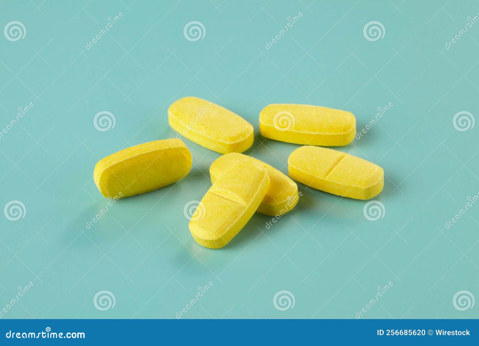 Closeup Shot of a Group of Drugs in the Form of Yellow Caplets Stock ...