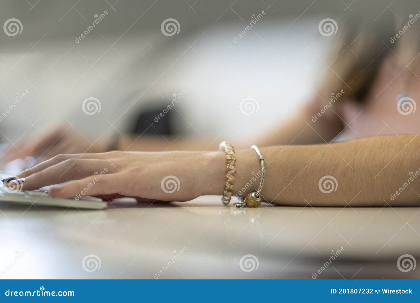 Closeup Shot of a Hand and Arm on Keyboard Stock Photo - Image of ...